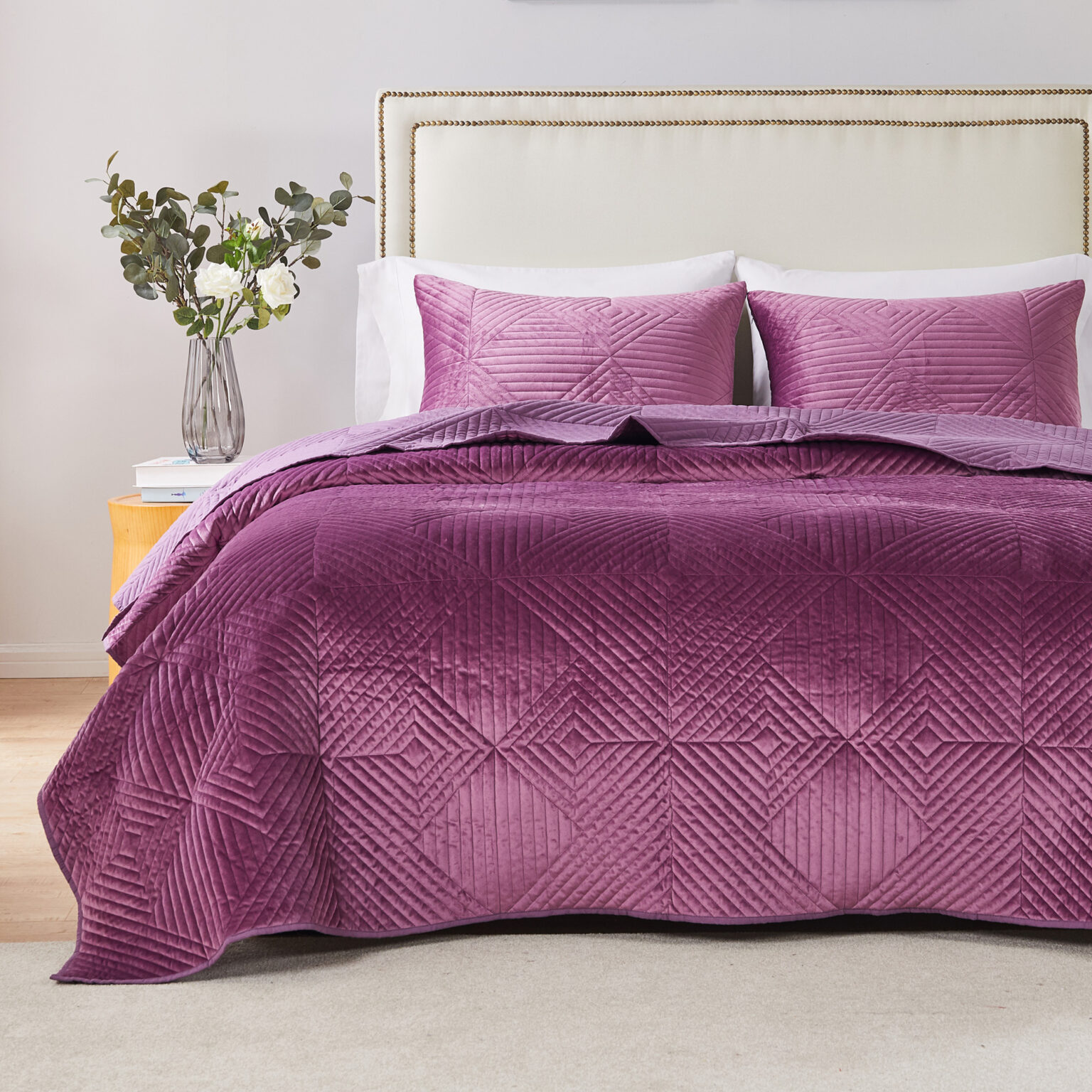 Riviera Velvet Mauve Quilt Set 3-Piece Full/Queen – Greenland Home Fashions